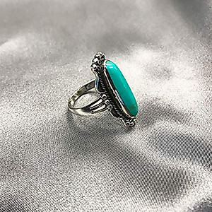 Oval Simulated Turquoise Gemstone 925 Sterling Silver Ring for Women Size 7