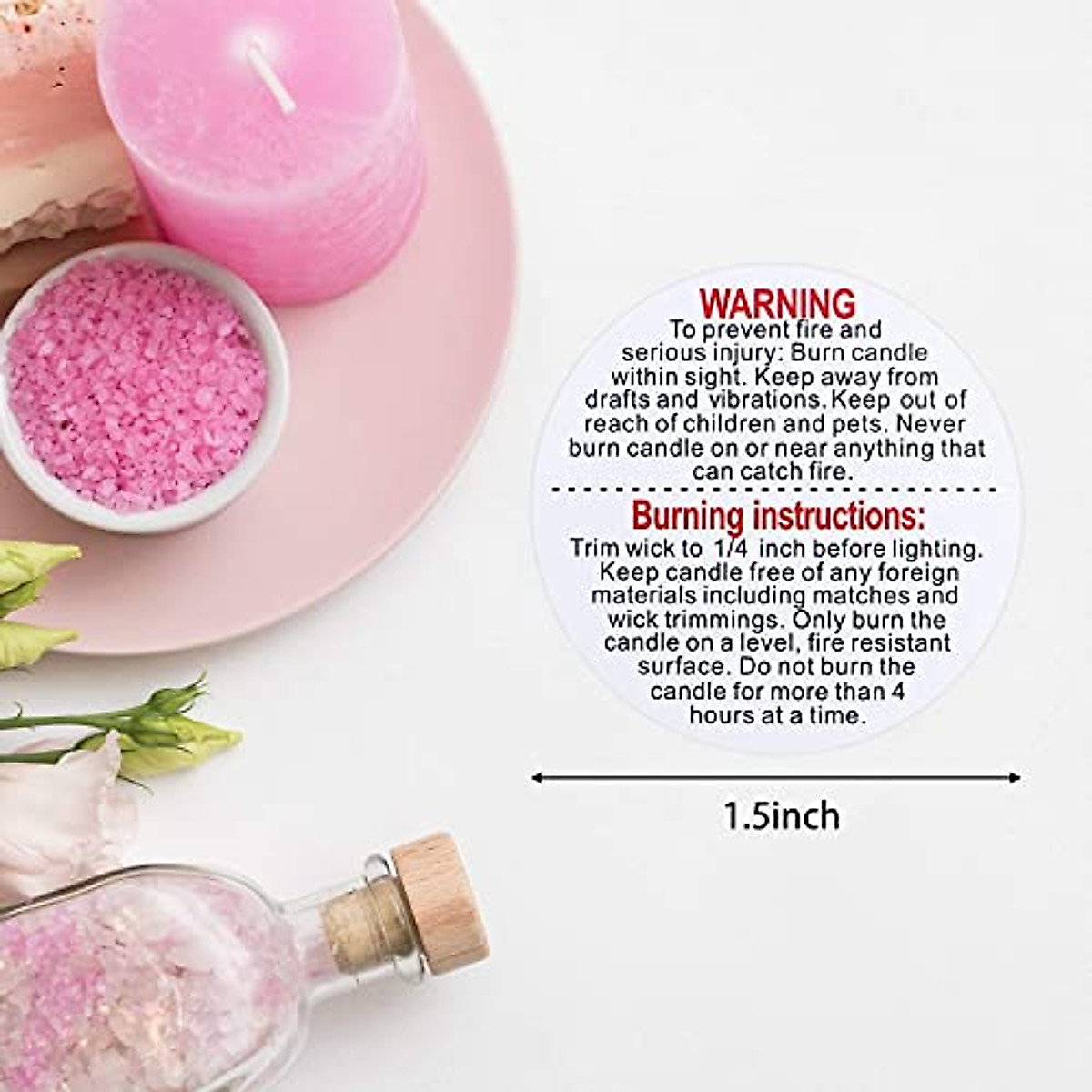 1000 Pieces Candle Warning Labels, 1.5 Inch Candle Jar Container Stickers, Candle Safety Labels Candle Warning Sticker Decals for Candle Making DIY Candle Jars (White)