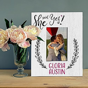 Lara Laser Works He Asked She Said Yes Picture Frame, Personalized Couple Frame w/Names - 2 Sizes & 2 Orientations - Gifts for Engaged Couples, Romantic Picture Frame, Weddings & Engagement Gifts, D2