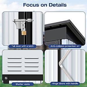 Lyromix 63.5'' × 33.8'' Metal Outdoor Storage Shed with Door & Lock, Waterproof Garden Storage Tool Shed for Backyard Patio,White Black