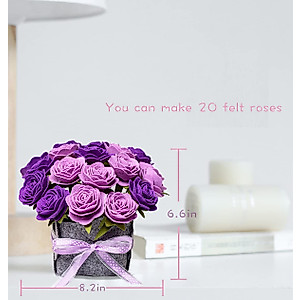 BAZIMA DIY Felt Flower Art Craft Kit, DIY Felt Purple Rose Pot Bonsai Kit, Floral Gifts,Beginner Craft Kit,Arrange Pre-Cut Felt Flowers and Foliage