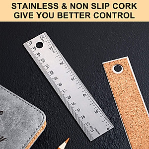 3 Pieces Stainless Steel Cork Back Rulers Metal Ruler Set Non Slip Straight Edge Cork Base Rulers with Inch and Metric Graduations for School Office Engineering Woodworking (6 Inches)