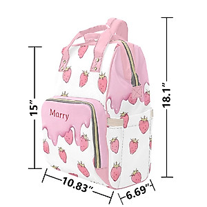 XOZOTY Pink Strawberry Diaper Bags with Name Waterproof Mummy Backpack Nappy Nursing Baby Bags Gifts Tote Bag for Women