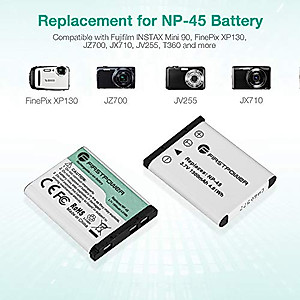 FirstPower NP-45/NP-45A/NP-45S Battery (X2) and Dual Charger for Fujifilm INSTAX Mini 90 Fuji FinePix XP140 XP130 XP120 XP90 XP80 XP70 XP60 XP30 XP20 T560 T550 T510 T500 T400 T360