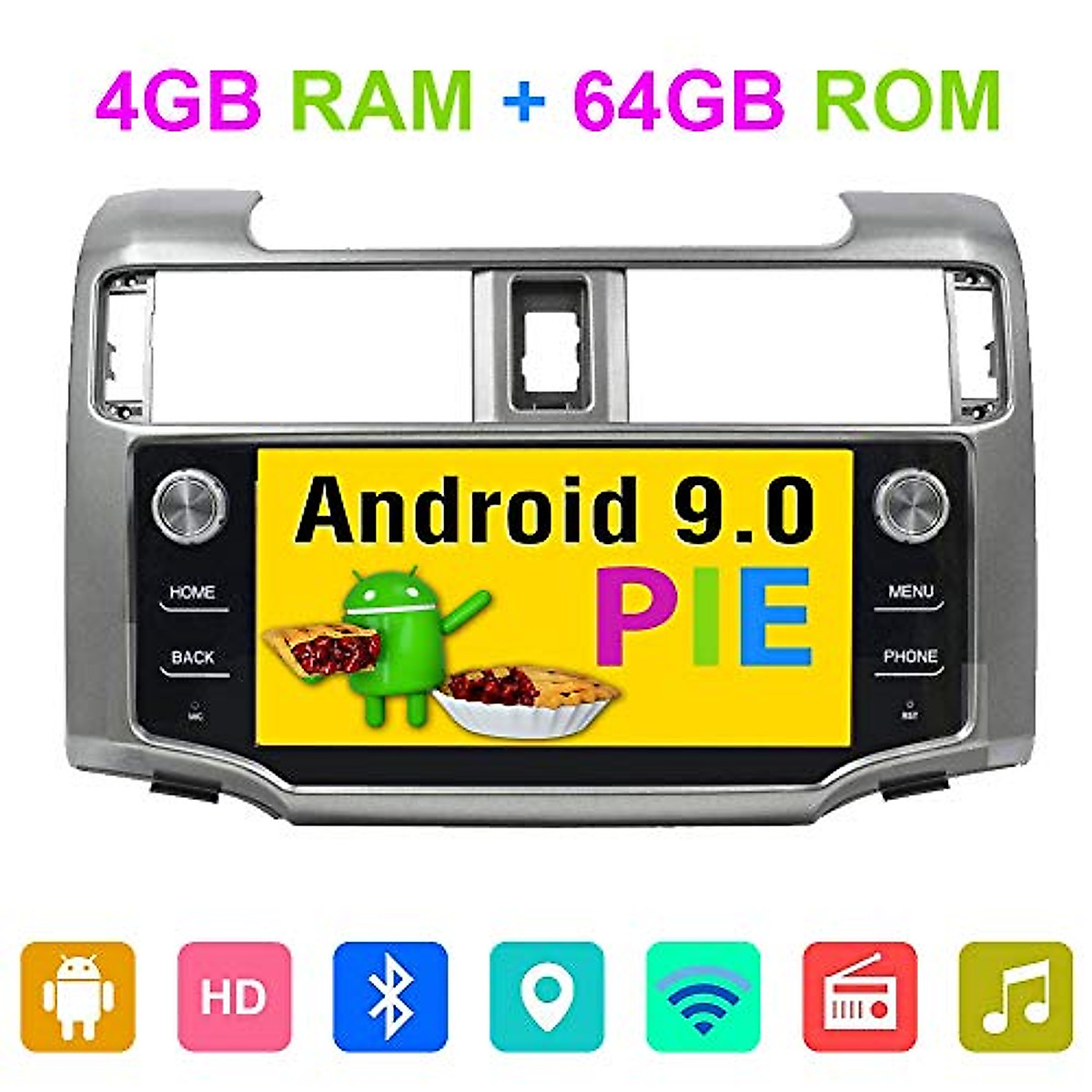 FLYUNICE 9.2 Inch Android 9.0 IPS Screen Car Stereo Radio GPS Navigation for Toyota 4Runner 2010-2019 Touch Screen 8 Core 4+64G Head Unit Carplay DSP Sound Multimedia Player WiFi (Silver Grey)