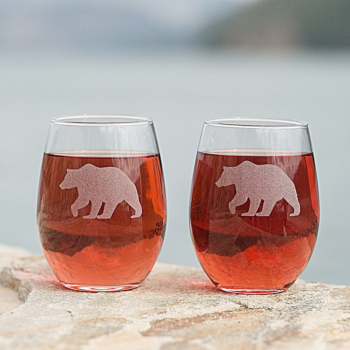 Bear Glasses, Rustic Cabin Decor, Mountain House, Set of two 20oz Etched Wine Glasses