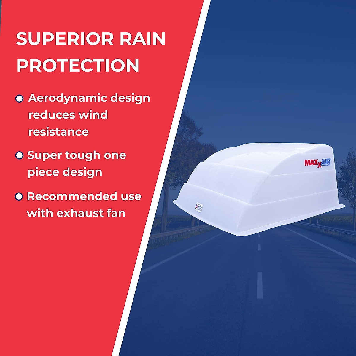 MAXXAIR Maxx I Original Vent Cover - Keep Rain Out & Let Fresh Air In; RV Roof Vent Cover, Zero-Leak Mounting System, Prevents Bugs & Leaves, Eliminates Stale Air, Smoke & Odors, White (00-933066)