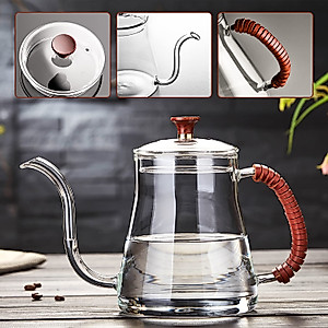 Unbreakable Gooseneck Kettle for Drip Coffee 20OZ Pour Over Coffee Kettle Tea Kettle for Stove Top,600ml/20oz Glass Coffee Kettle with Lid,Water Kettle Coffee Pot