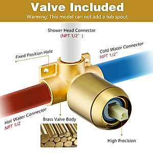 Tohlar Gold Shower Faucet, Single-Handle Shower Faucet Set with 6 Inch Rainfall Shower Head and Handle Set Modern Shower Trim Kit with Shower Valve Bath Shower Faucet Kit, Brushed Gold