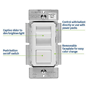 Leviton IP710-LFZ IllumaTech Slide Dimmer for LED 0-10V Power Supplies, 1200VA, 10A LED, 120/277 VAC, White w/ Color Change Kits Included, Image