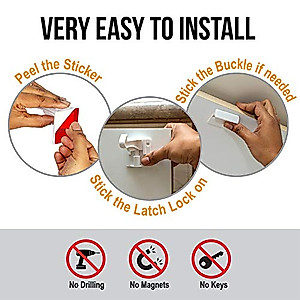 Upgraded Invisible Baby Proofing Cabinet Latch Locks (10 Pack) - No Drilling or Tools Required for Installation, Works with Most Cabinets and Drawers, Works with Countertop Overhangs, Highly Secure