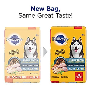 Pedigree High Protein Adult Dry Dog Food, Chicken and Turkey Flavor, 18 lb. Bag