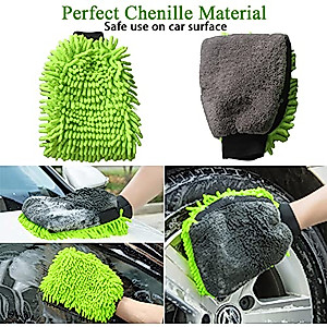 GreatCool Car Wash Collapsible Bucket with 3-in-1 Car Wash Mitt, Coral Velvet + Weave + Chenille Microfiber Glove Sponge, 10L (2.6 Gallon) Portable Folding Basin Pail for Car Household Cleaning