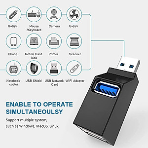 3-Port USB 3.0 Hub, Traovien USB 3.0/2.0 Data Hub Splitter Portable for PC, Laptop(Black,1pcs)