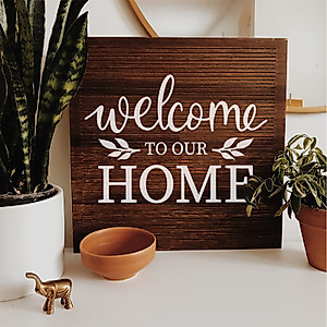 OLYCRAFT 2Pcs Self-Adhesive Silk Screen Printing Stencil Welcome Stencil "Welcome to our HOME" Reusable Mesh Stencils Transfer Washable Home Decor for DIY T-Shirt Fabric Painting - 8.6x11 Inch
