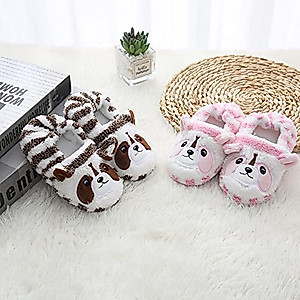 Enteer Baby Girls' Bear House Slippers with Non-Slip Rubber Sole Pink US 5-6