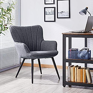 Yaheetech 2PCS Dining Chair Armrest Fabric Armchair Restaurant Chairs Hotel Reception Chairs Leisure Chair Sofa Side Chair Kitchen Dining Room Furniture Set of 2 Gray