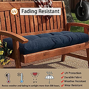 MAGPIE FABRICS Patio Bench Cushion 45"x18", Indoor/Outdoor Non-Slip Water Resistant Long Seat Pads, Tufted Loveseat Cushion for Swing, Settee, Window, Garden, Wicker, Front Porch (Navy Blue Textured)