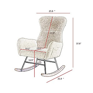 Modern Accent Rocking Chair, Tufted Upholstered Rocking Chair for Nursery,Comfy Wingback Glider Rocker with Safe Solid Wood Base Arm Chair W/2 Side Pockets, for Living Room Bedroom Balcony (Pink)