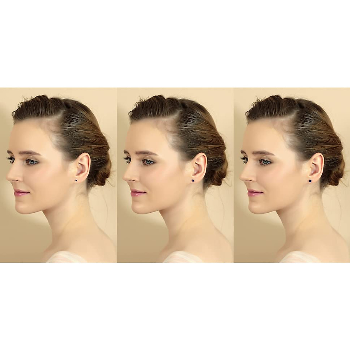 Blue Earrings for Women Sterling Silver Studs Synthetic Spinel Gemstone Sapphire Earring Jewelry Set for Bridesmaids Fashion Trendy Gift, 3mm 4mm 5mm, 3-Pairs