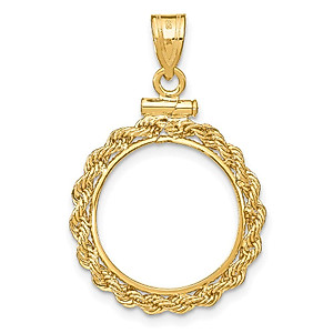 Wideband Distinguished Coin Jewelry 14k Polished Rope 16.5mm x 1.35mm Screw Top Coin Bezel Pendant QC1215/16.5