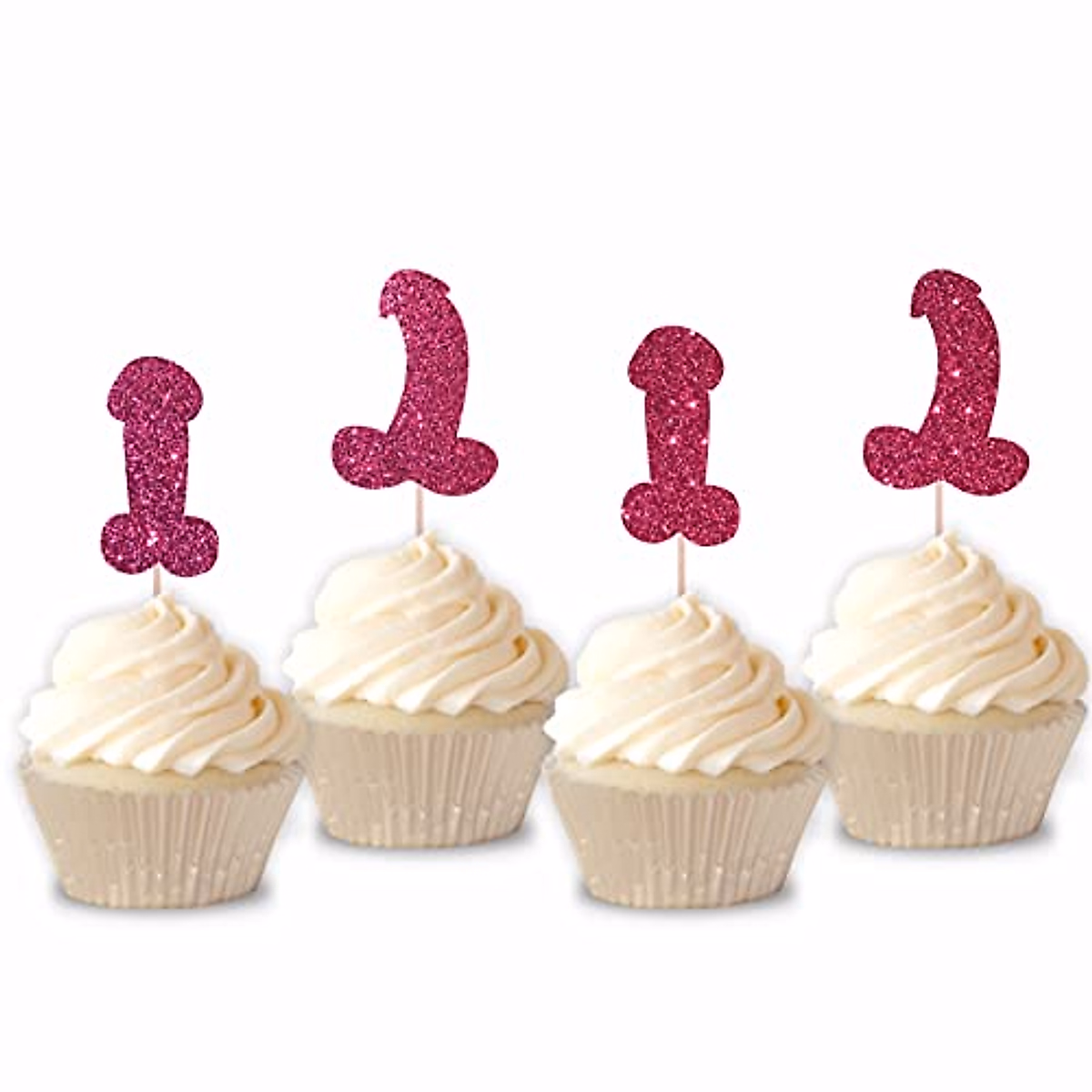 Glitter Bachelorette Party Cupcake Toppers | Set of 12 Glitter Cupcake Toppers | Bridal Shower Birthday Treat Decoration | Fun Cute Decor (Pink)