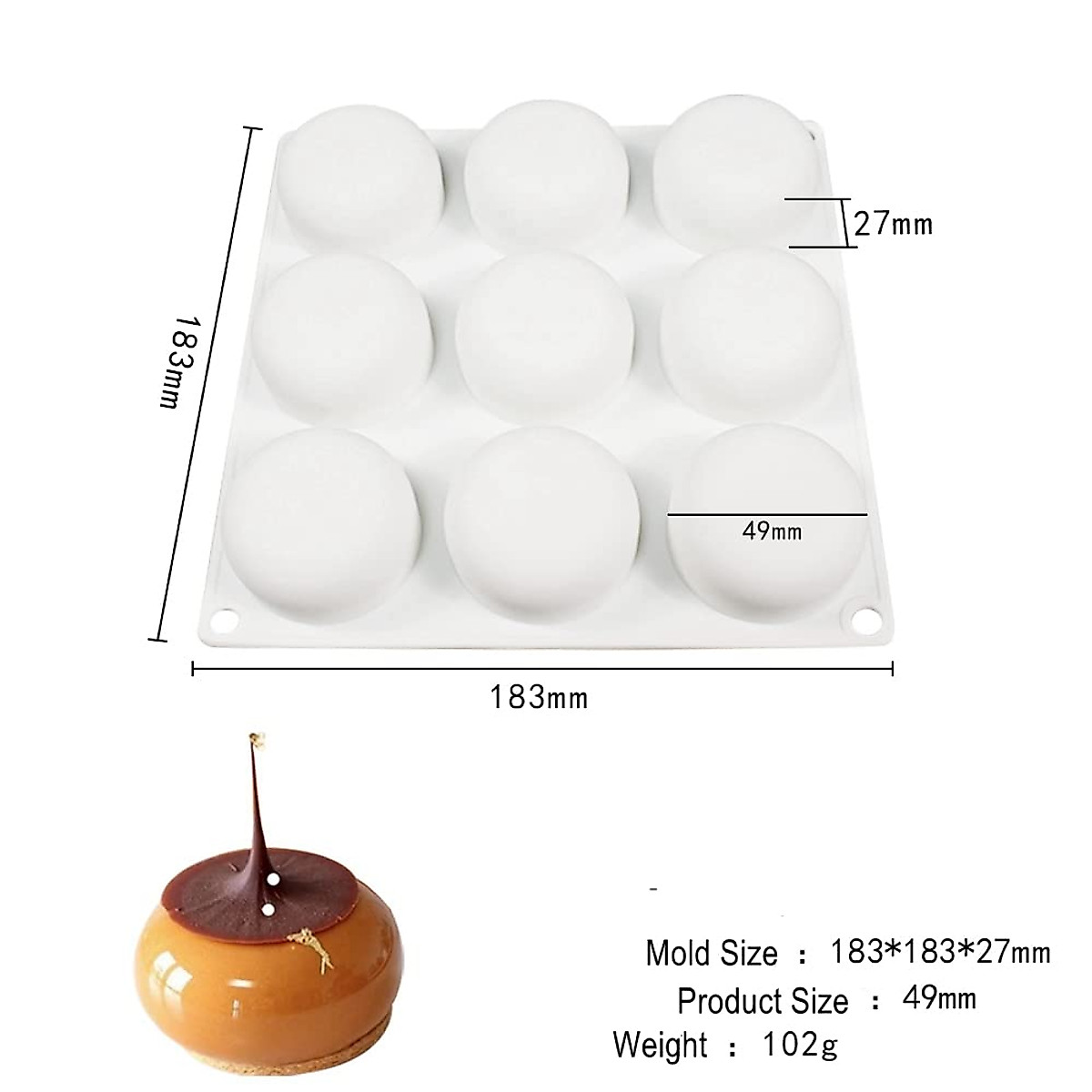 mostsom Silicone Chocolate Half Round Mold Medium Semi Sphere Silicone Mold,Half Sphere Silicone Baking Molds for Making Chocolate, Cake, Jelly, Dome Mousse (Oblate Spheroid A)