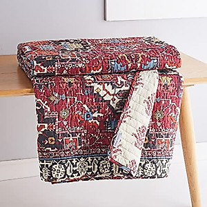 Levtex Home - Khotan Red - Throw - Bordered Medallion - Burgundy Red Cream Blue Green - Throw 50x60in. - Cotton/Cotton