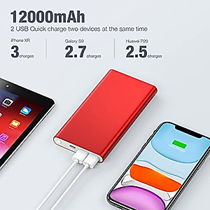 EnergyCell Pilot 4GS Portable Charger 12000mAh Fast Charging Power Bank Dual 3A High-Speed Output Battery Pack Compatible with iPhon14 13 12 11 and More（Charging Cable Included (Red)
