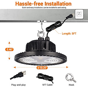 CT CAPETRONIX High Bay LED Lights, UFO LED High Bay Light 100W, 13,000LM (130lm/w) 5000K 400W HPS Equivalent, 5' Cable with AC85-265V Plug for Warehouse,Garage,Gym,Retail Stores.