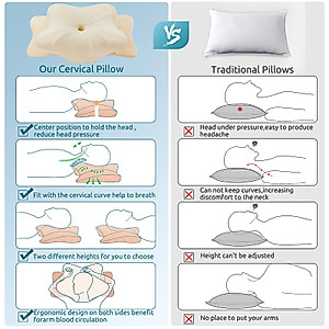 DONAMA Cervical Pillow for Neck and Shoulder,Contour Memory Foam Pillow,Ergonomic Neck Support Pillow for Side Back Stomach Sleepers with Pillowcase