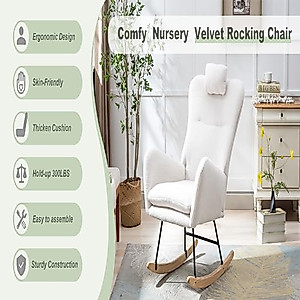 HForesty Teddy Rocking Chairs, Glider Chair for Nursery with Armrests, Upholstered Velvet Nursery Chair with Headrest, Glider Rocker with Backrest, Comfy Chair for Bedroom, Living Room, Kitchen