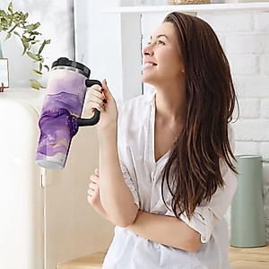 FRCSDIY Marble Insulated Tumbler with Handle and Straw Lid,40oz Leakproof Stainless Steel Cup BPA-Free Water Bottle