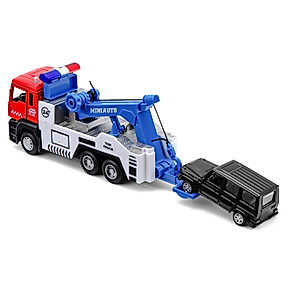 haomsj Toy Tow Truck Pull Back Toy Cars Miniature Carrier Truck Toy for Boys and Girls, Lights and Sound