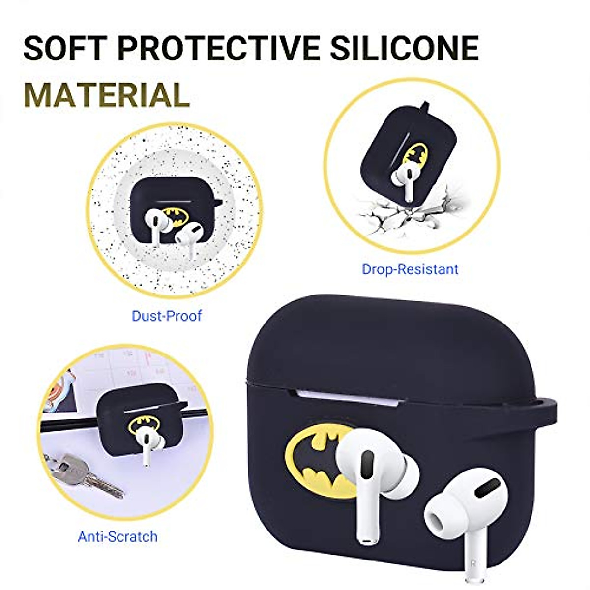 Maxjoy for Airpods Pro Case Cover, Cool Cute Air Pod Pro Case for Women Men Cartoon Silicone Protective iPod Pro Cover with Lanyard Keychain Compatible Airpods Pro Charging Case, Black