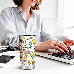 WIPI Happy Easter Coffee Cups, Easter Christian Gifts for Women Men Kids and Adults, Stainless Steel Spring Tumbler 20 Oz, Spring Coffee Mugs, Bunny Tumbler for Birthday and Holiday