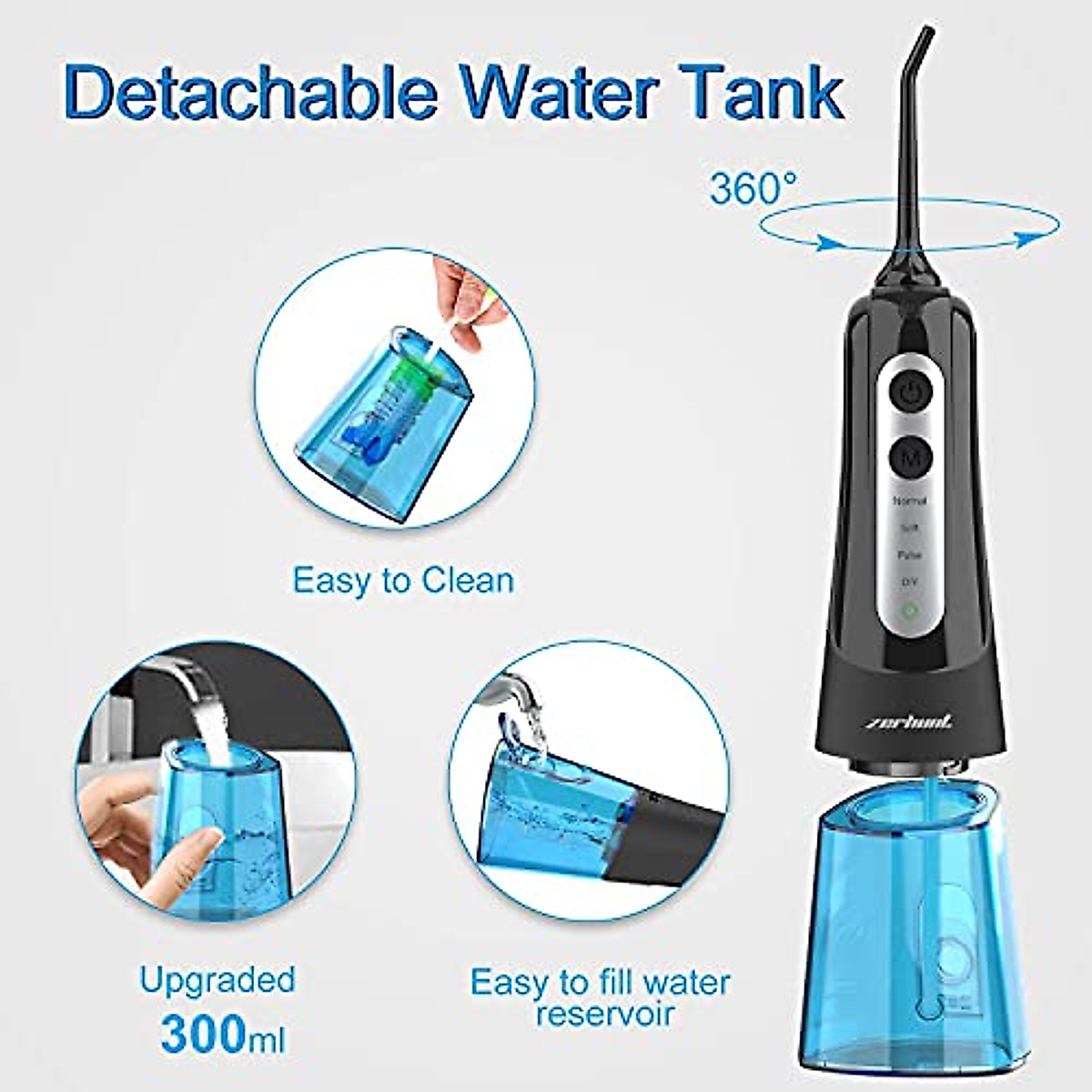 Water Flosser Cordless Teeth Cleaner, Dental Oral Irrigator with DIY Mode, Rechargeable Water Flosser for Braces, Bridges, Implants Care, IPX7 Waterproof with 4 Interchangeable Jet Tips