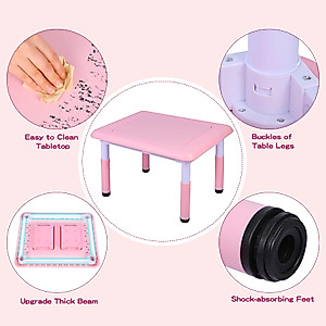 Domaker Table and Chair Set, Multi Activity Height Adjustable Table with 2 Chairs,Pink