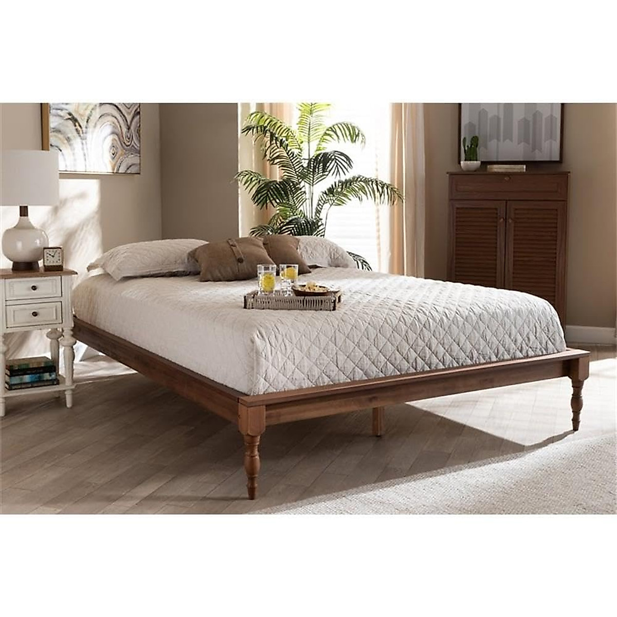 Baxton Studio Romy Vintage French Inspired Ash Wanut Finished King Size Wood Bed Frame