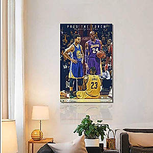 Sports Legends Black Mamba Lebron James & Stephen Curry Poster Wall Art Decor Framed Print 1 Pcs All Basketball Star Fans Gift for Guys & Girls Bedroom Decoration Ready to Hang - 12"Wx18"H