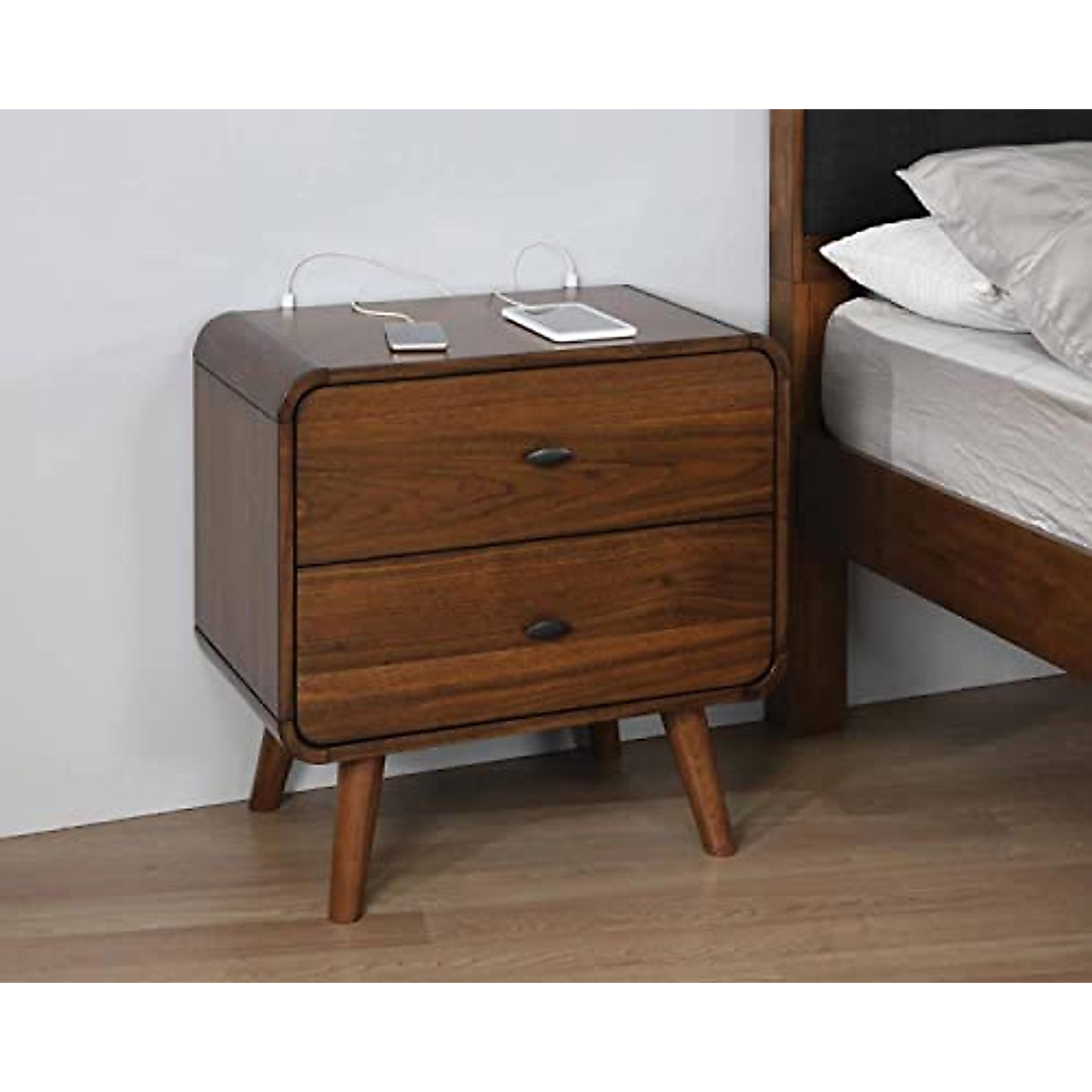 Coaster Furniture Robyn Mid Century Modern 2 Drawer Nightstand Bedroom Bedside Table Storage Drawers Dark Walnut 205132