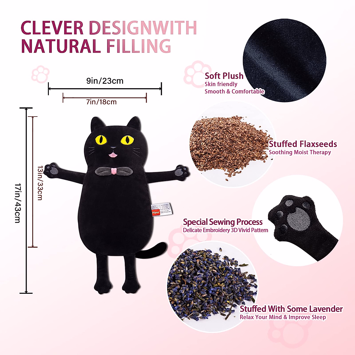 Piyen Microwave Heating Pads for Relieve Cramps Pain,Cute Stuffed Animal Relieve Pain of Period Menstrual Cramp Back Neck Shoulder Muscles Knee Joints Pain, Heating Pad Microwavable Moist Heat Pack