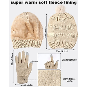 Suhine 8 Pcs Winter Beanie Hat and Gloves Set for Women Pompom Beanie Hat Fleece Lined Hats with Women Touchscreen Gloves, 4 Colors