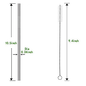 Set of 10 Stainless Steel Straws, HuaQi Straight Reusable Drinking Straws 10.5'' Long 0.24‘’ Dia for 30 oz Tumbler and 20 oz Tumbler, 2 Cleaning Brush Included (10 Straight Straws + 2 Brushes）