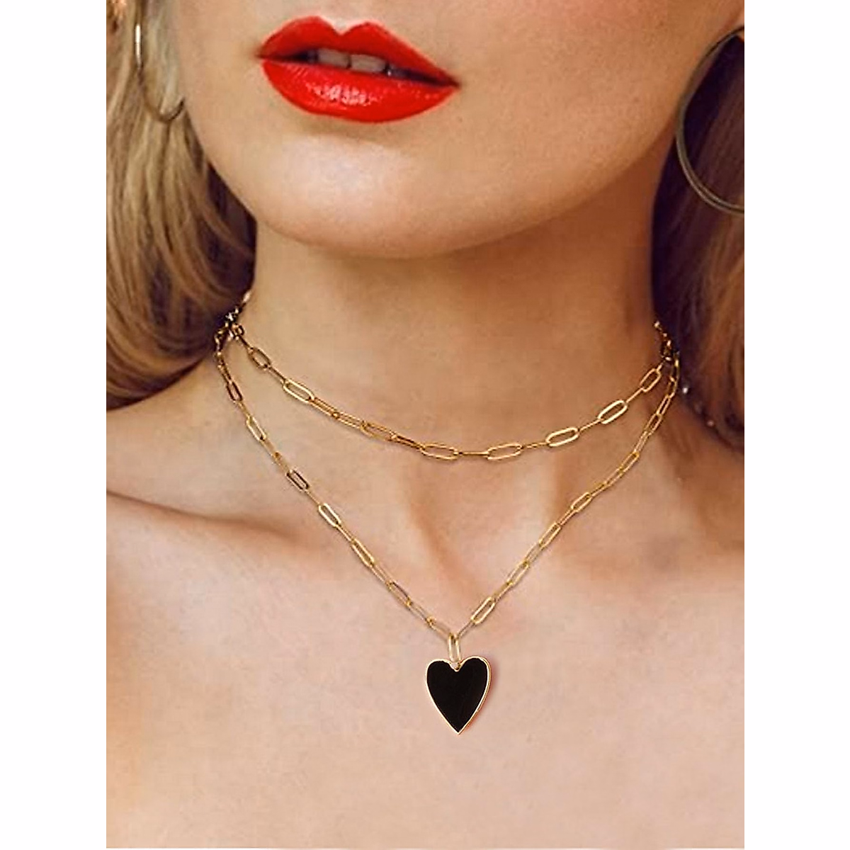 CILILI Preppy Necklace for Women, Forever Love Heart Enamel Pendant Paperclip Necklace 18K Gold Plated Jewelry Gifts
