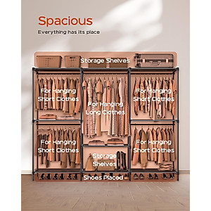 CASAMAYA Clothes Rack, Portable Closet, 80.7 Inch Extra Large Capacity Wardrobe Closet, Clothes Storage Organizer with Shelves and 5 Hanging Rods, Easy to Assembly, Black PCT036B01