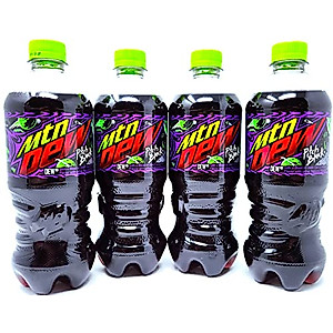 Mtn Dew Pitch Black 4 Pack of 20oz Plastic Bottles Soda Pop Soft Drink