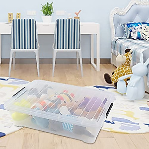 Saedy 4 Pack 40 Qt Plastic Underbed Storage Container Box with Wheels, Clear