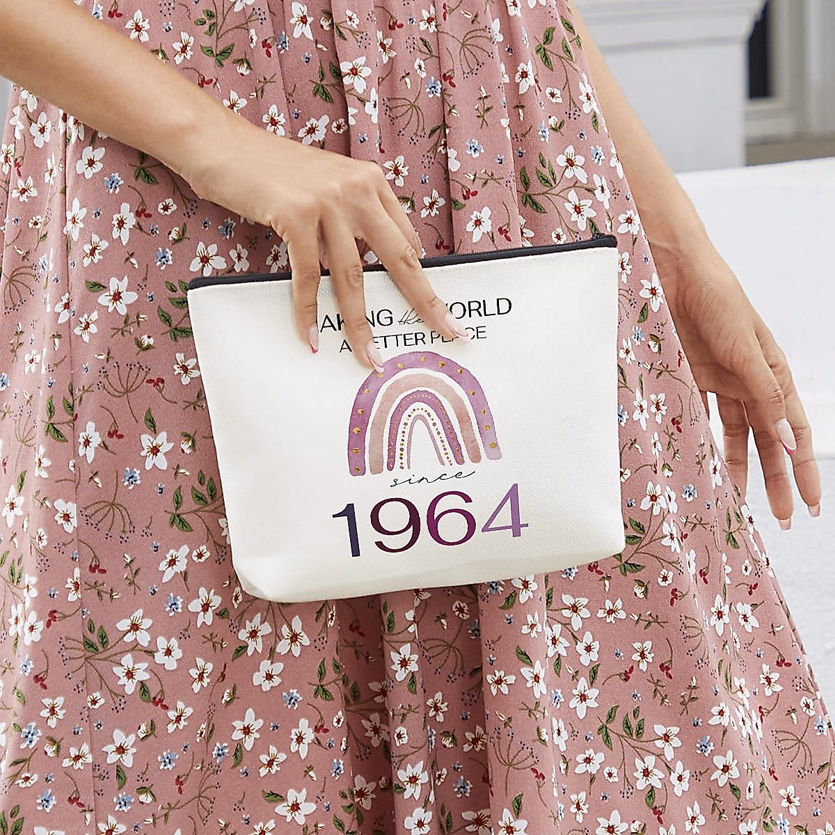 61th Birthday Gifts for Women Makeup Bag 61th Birthday Decorations Women Boho Rainbow 61 Year Old Birthday Gifts for Women Her Mom Grandma Aunt Sister Bestie Making The World A Better Place Since 1964