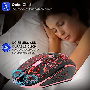 VEGCOO C12 Wireless Gaming Mouse,Rechargeable Mice Silent Click Cordless Mouse with 6 Buttons PC Gaming Mice Advanced Technology with 2.4GHZ Up to 2400DPI for PC Laptop (Red)